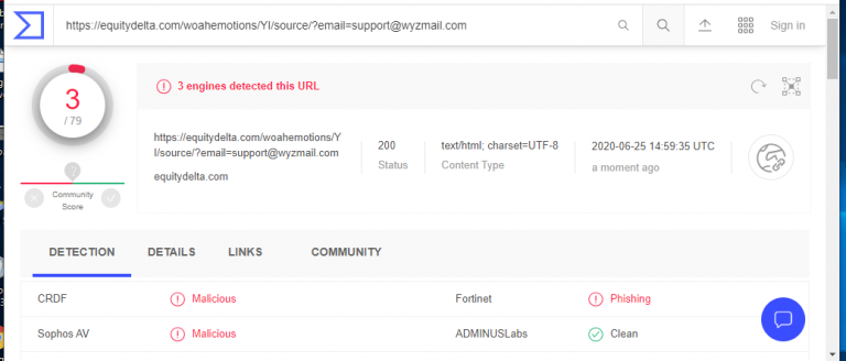 2020-06-25-ionos-phishing-virustotal-report - WyzGuys Cybersecurity